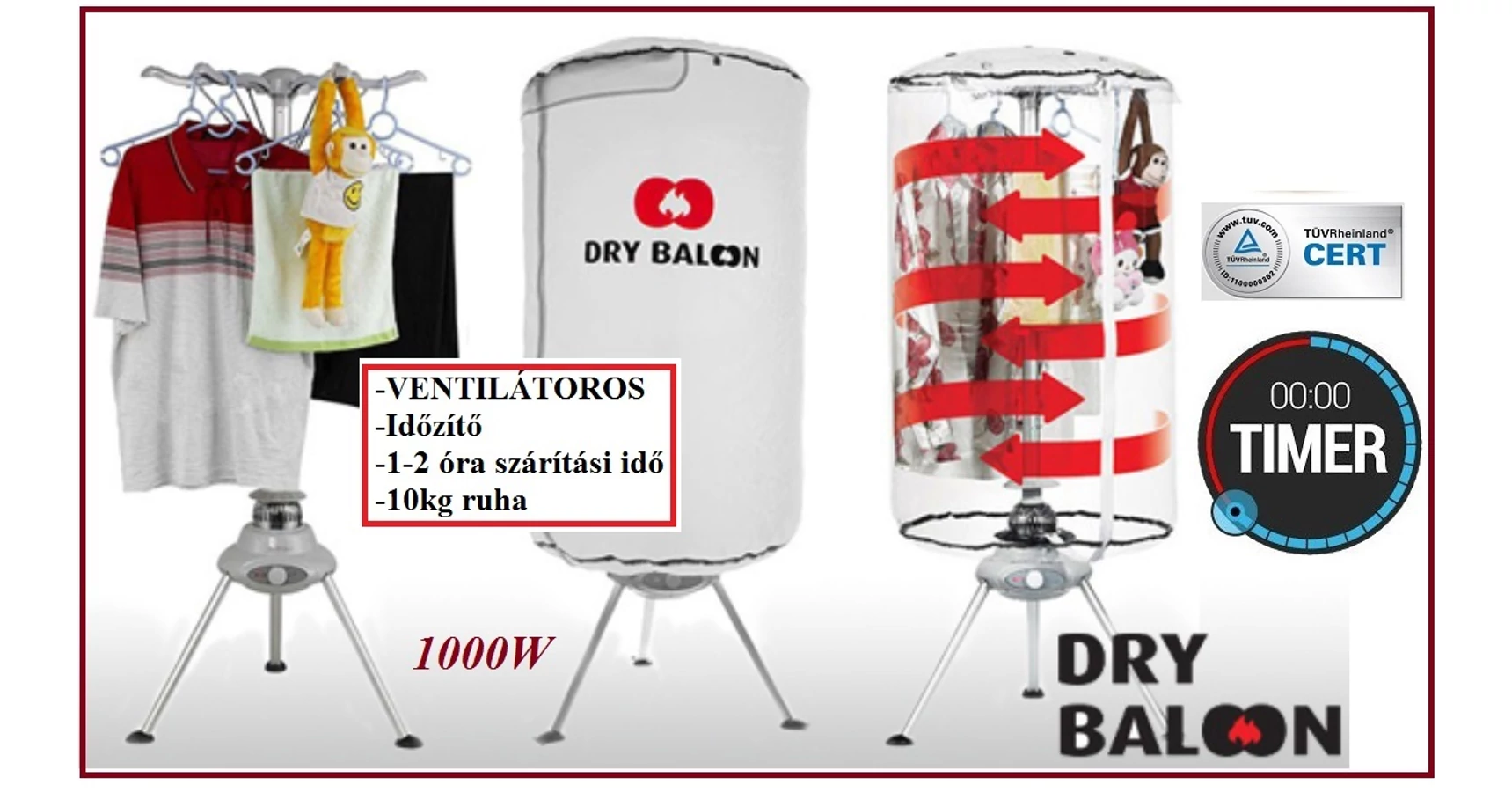 Dry Balloon Plus VENTILÁTOROS RUHASZÁRÍTÓ ÁLLVÁNY (10kg-nyi ruha ...
