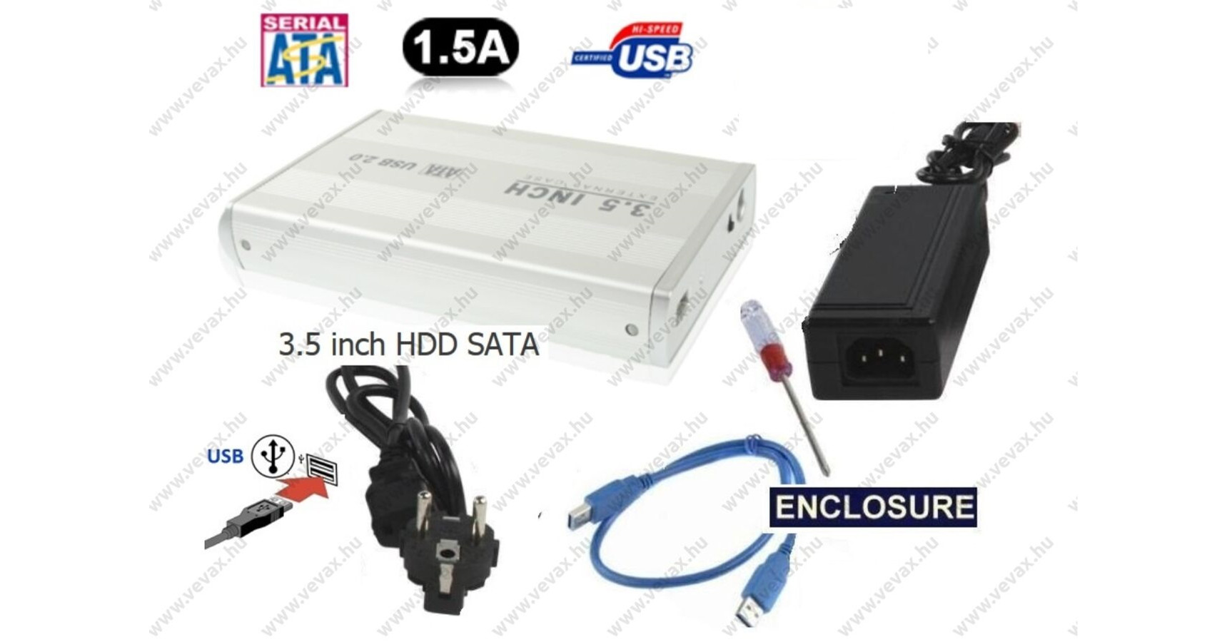 ENCLOSURE 3,5 SATA ATA KÜLSŐ MEREVLEMEZ HÁZ HORDOZHATÓ USB HDD ...