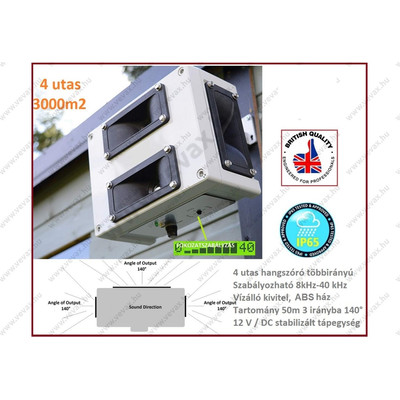 3000m2 IPARI 4 UTAS MADÁRRIASZTÓ 12V / 230V MULTI ÁLLATRIASZTÓ 8-40KHz ...